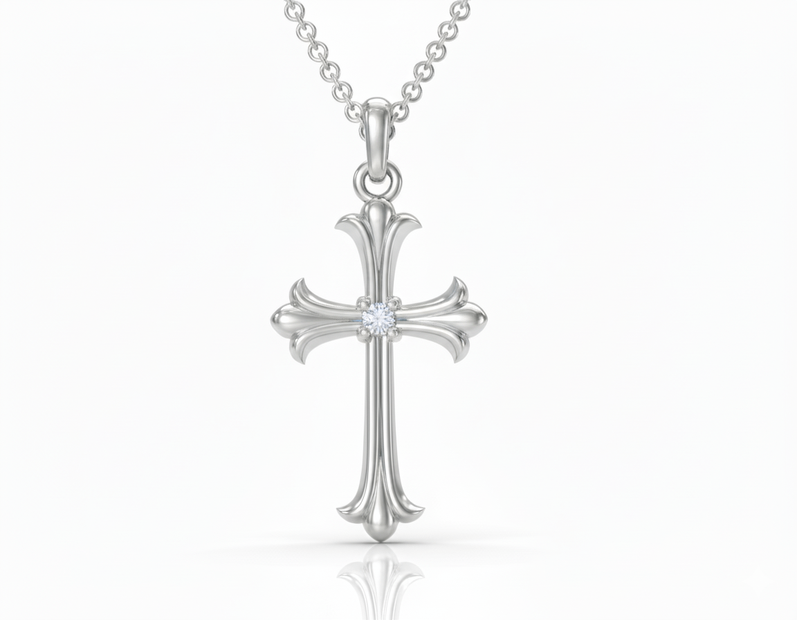 Natural Diamond Gothic Cross Pendant in 14K Gold | AME Jewellery