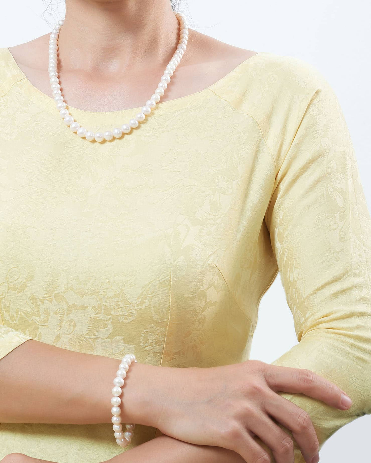 White Freshwater Pearl Strand Jewelry two-piece Set in 14K Yellow Gold ...