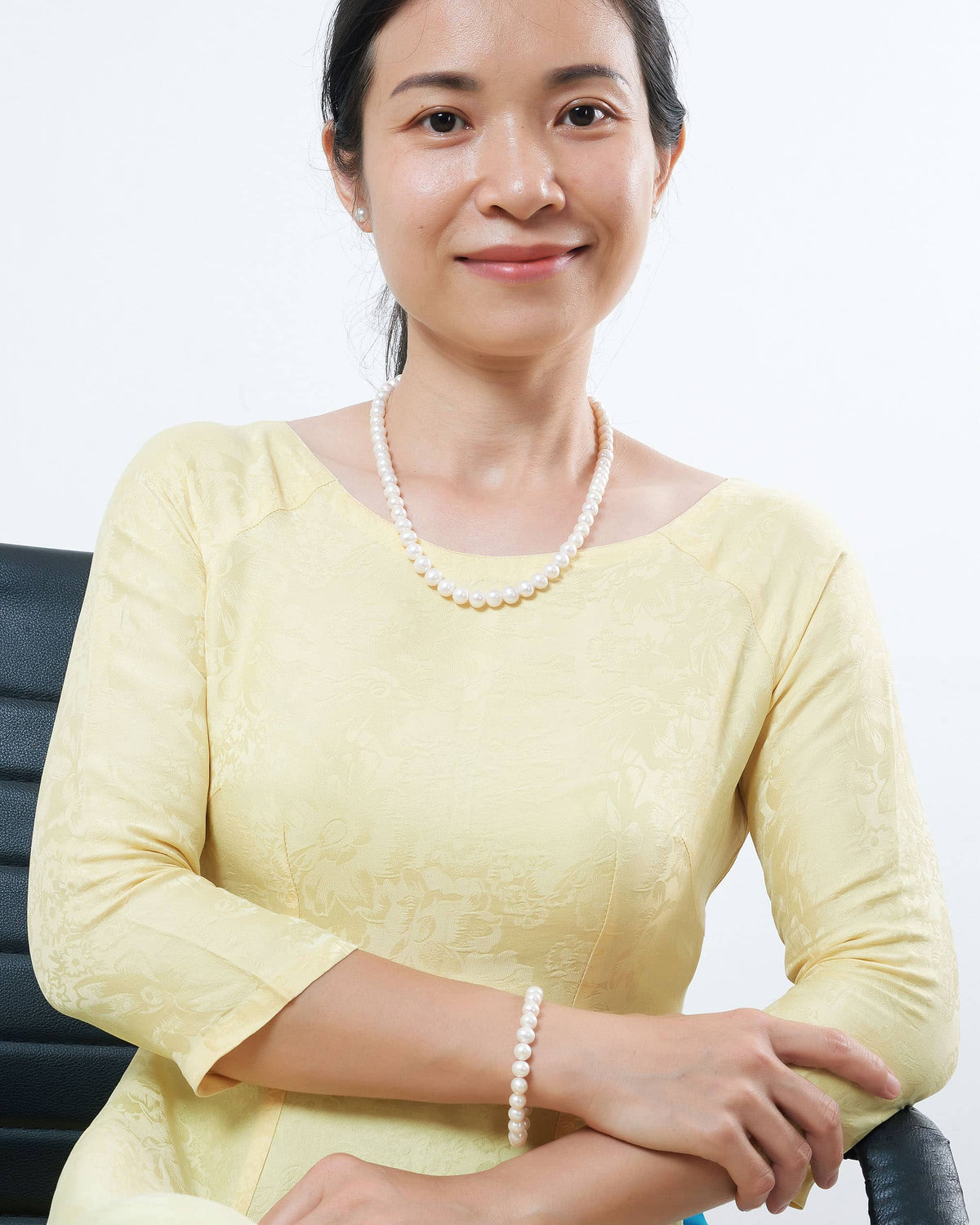 White Freshwater Pearls Strand Jewelry Set in 14K Yellow Gold– AME ...