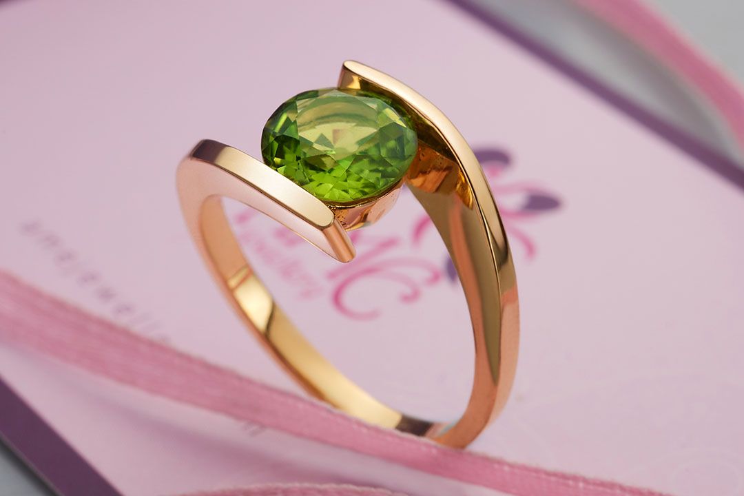 Natural Peridot modern bypass Ring in 14K Yellow Gold– AME Jewellery
